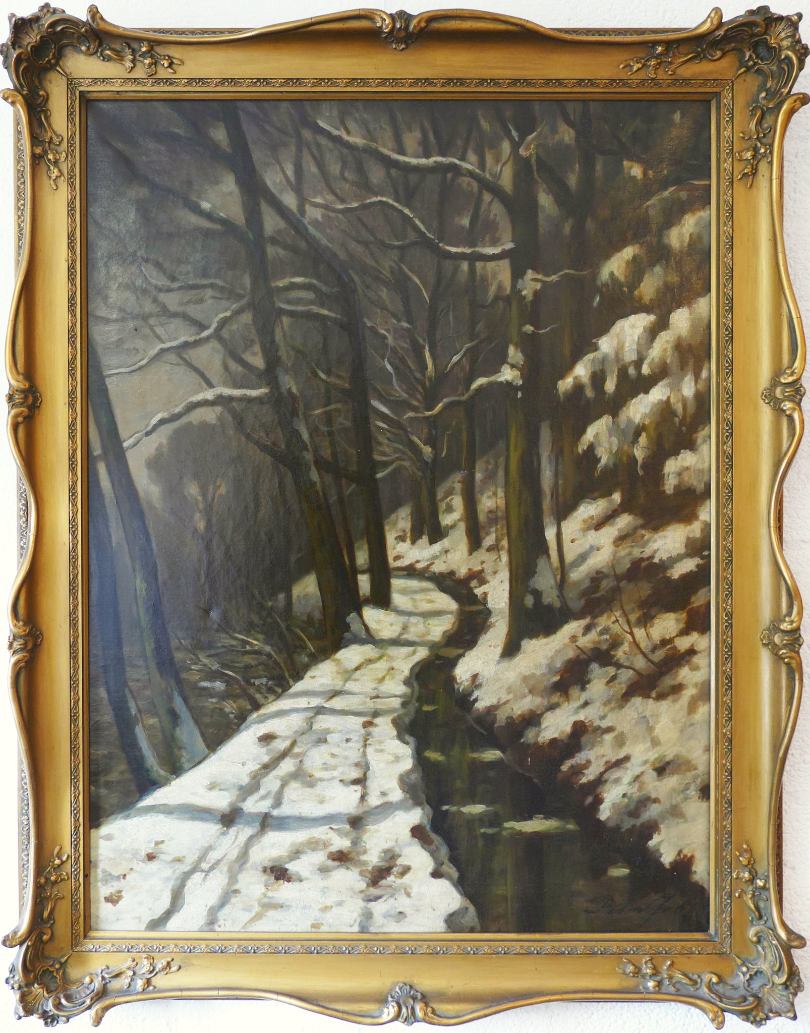 Peter Job, der Bach von Plasmolen im Schnee - Bedburg-Hau