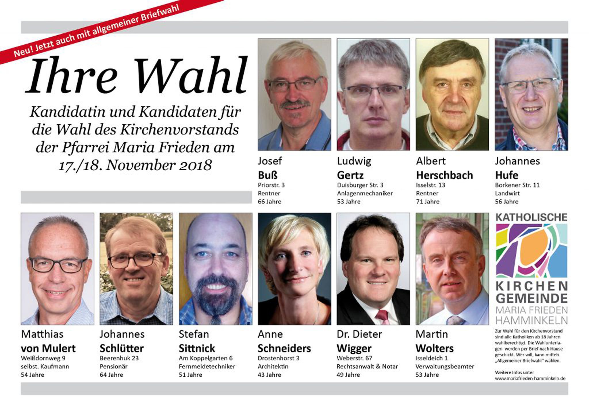 Kirchengemeinde Sankt Maria Frieden ruft auf zur Wahl des Kirchenvorstandes - Hamminkeln