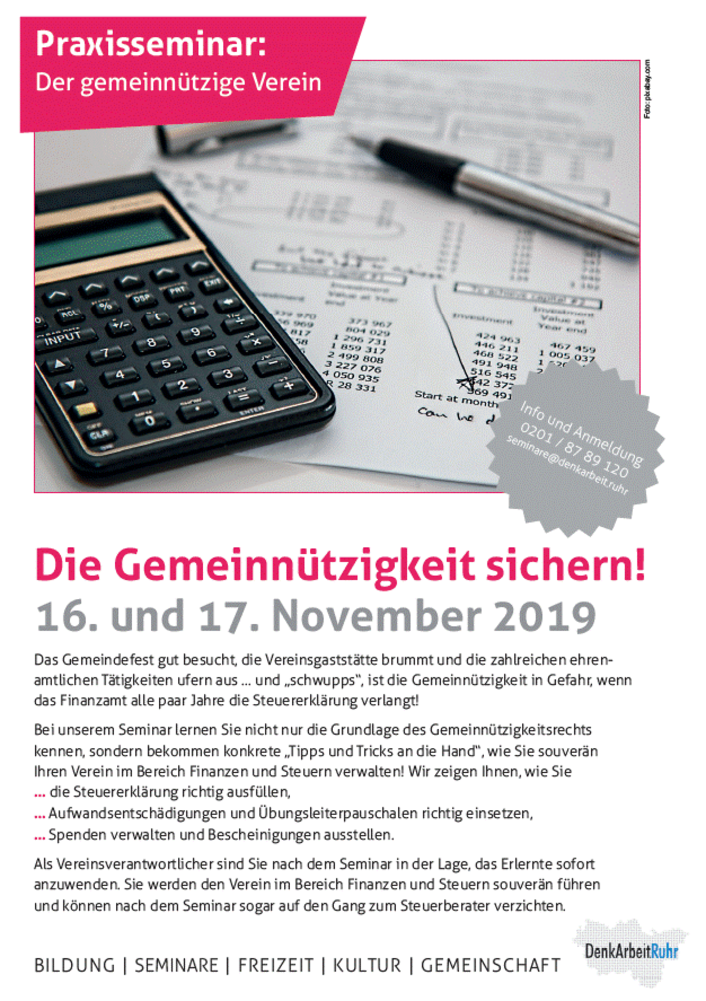 Seminar für gemeinnützige Vereine im Steuerrecht der DenkArbeit.Ruhr ...