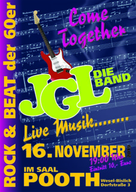60/70 Jahre Rock/Kult am Samstag, 16. November: Oldie Party mit der JGL ...
