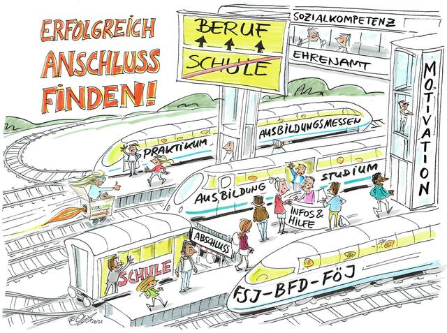 Unterstützung von Jugendlichen: Cartoon als Werbung für berufliche ...