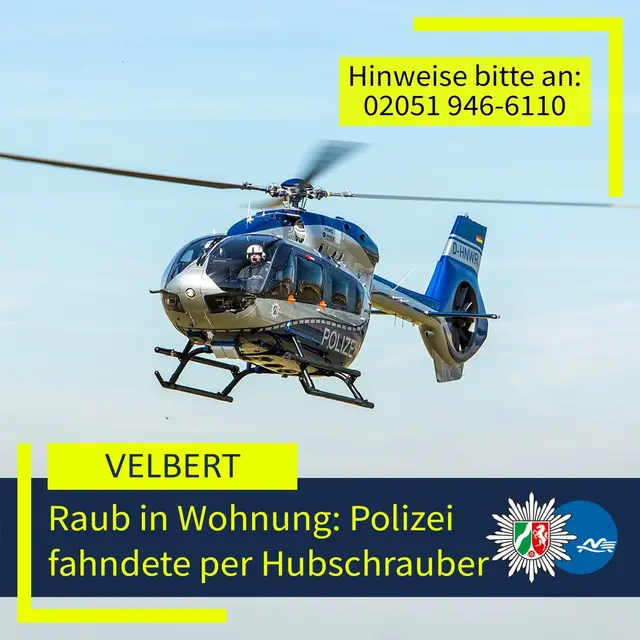 Hubschrauber kreist über Velbert: Drei Täter überfallen Mann in seiner Wohnung - Velbert