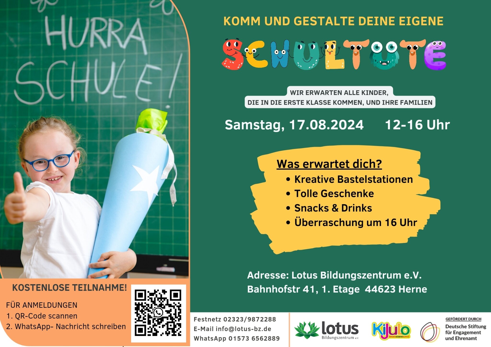 "Komm und gestalte deine eigene Schultüte."