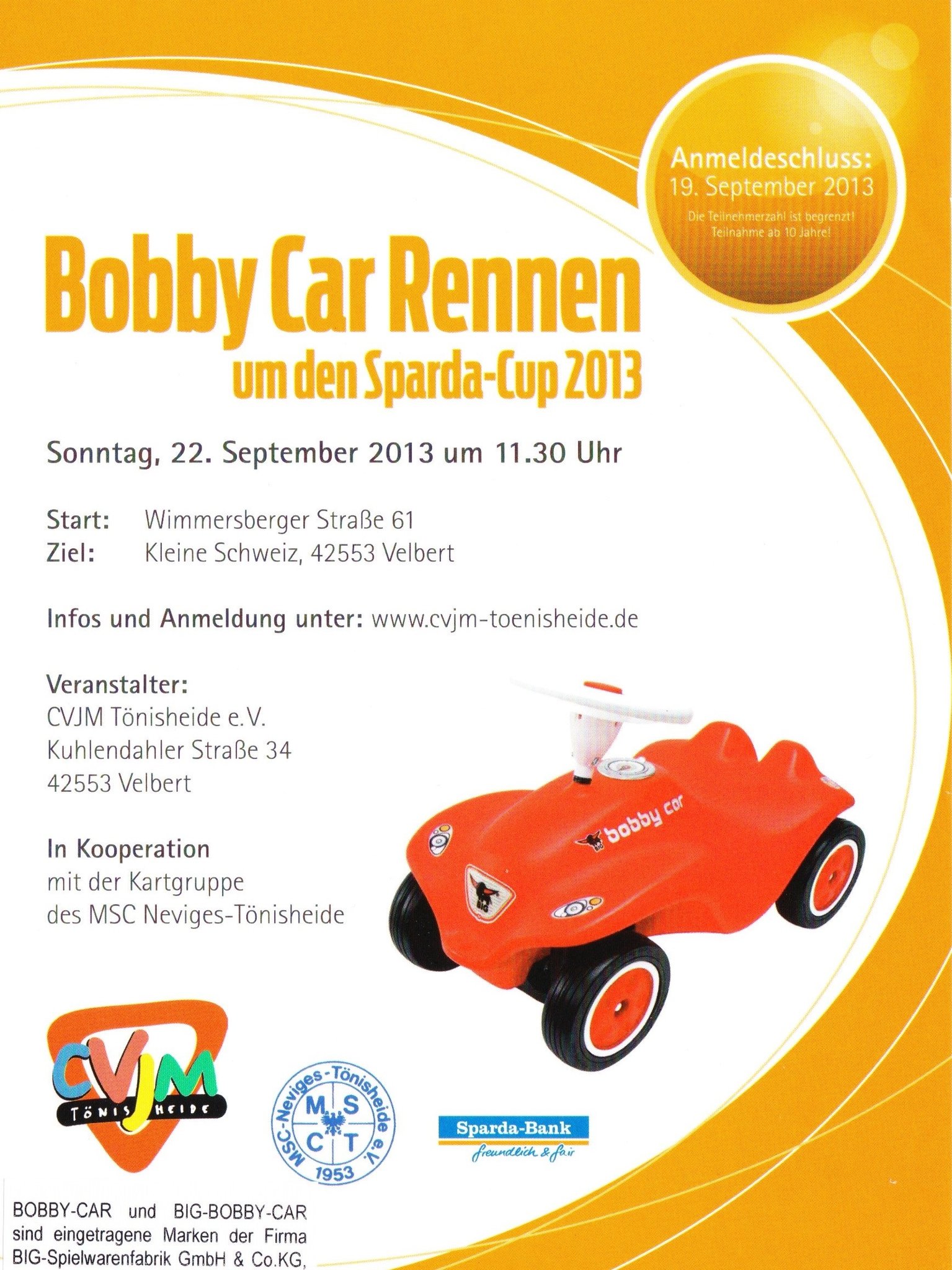 Noch freie Startplätze beim Bobby Car Rennen am 22.September 2013